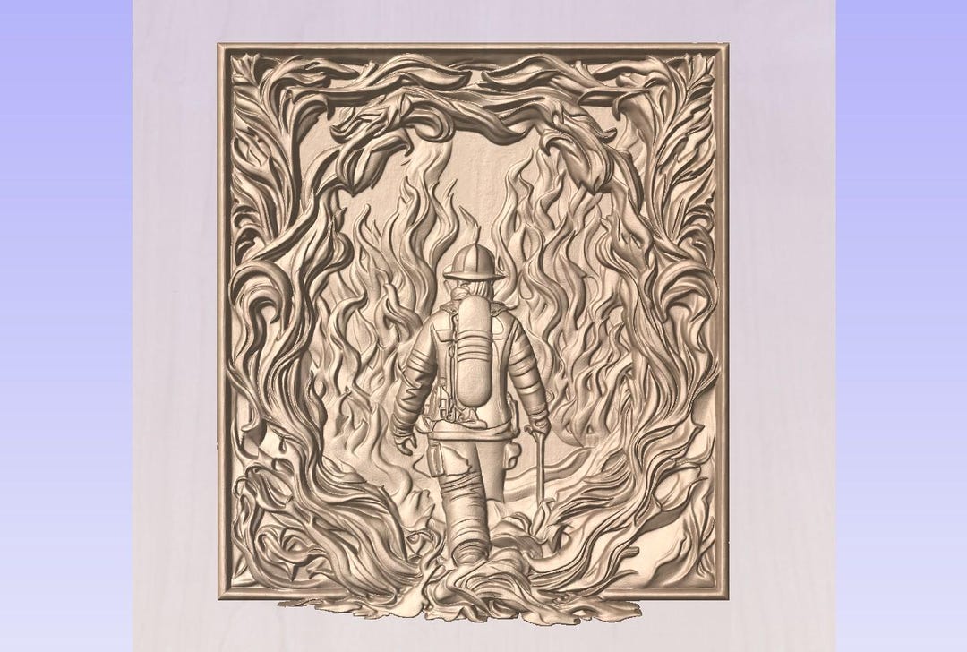 Firefighter Into the Flames STL Relief File for a 3D CNC Router. - Etsy