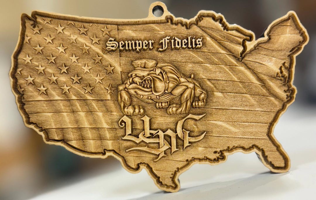 USMC Marine Corps Devil Dog on US Flag Personalized 3D Maple Wood Shelf ...