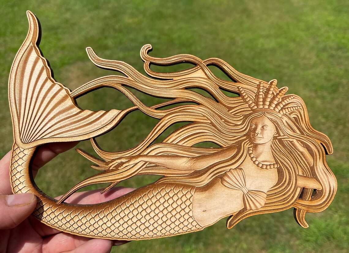 Wooden Mermaid Laser Engraved and Cut Out of 1/4 Maple - Etsy