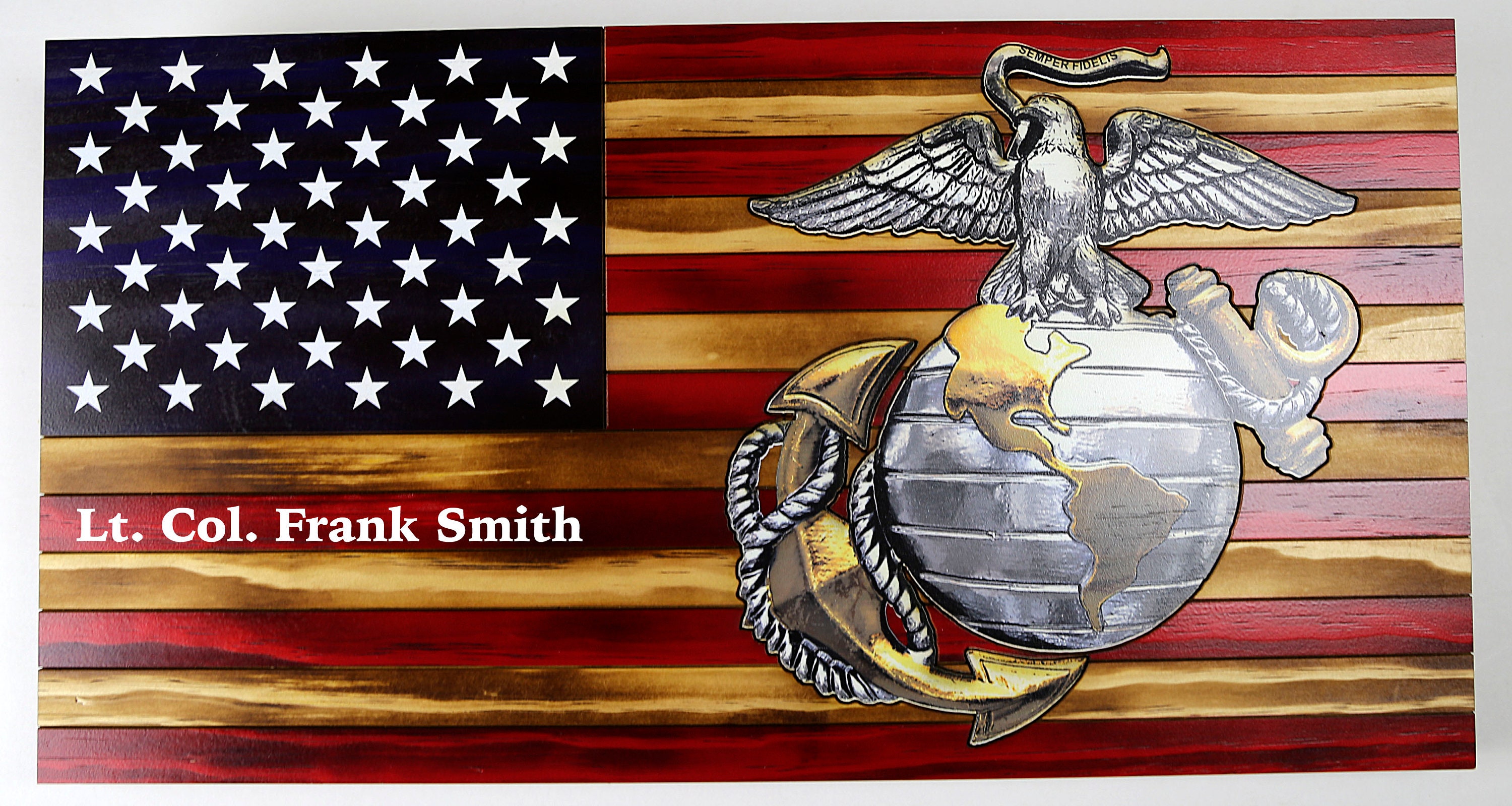 Personalized Wooden American Flag with USMC Marin Corps logo | Etsy