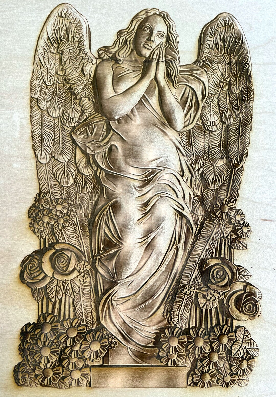 Digital Engraving File - Angel With Flowers Memorial 3D Illusion File ...