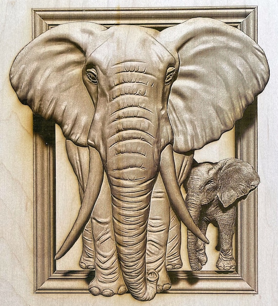 Digital Engraving Two Elephants in Frame 3D Illusion File for - Etsy
