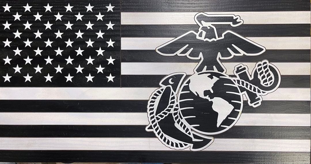 Personalized Wooden American Flag With USMC Marin Corps Logo, American ...