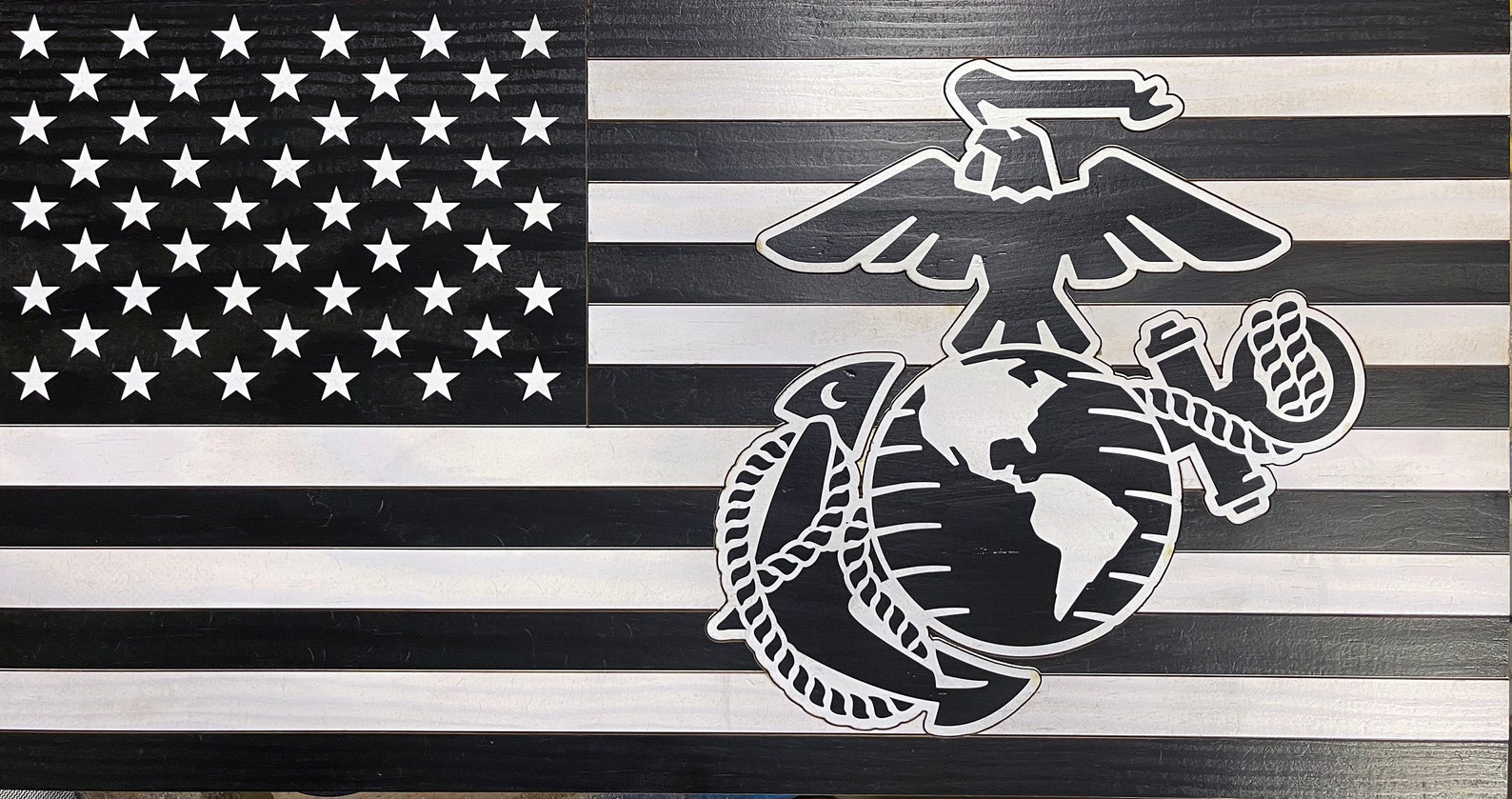 Personalized Wooden American Flag With USMC Marin Corps Logo - Etsy