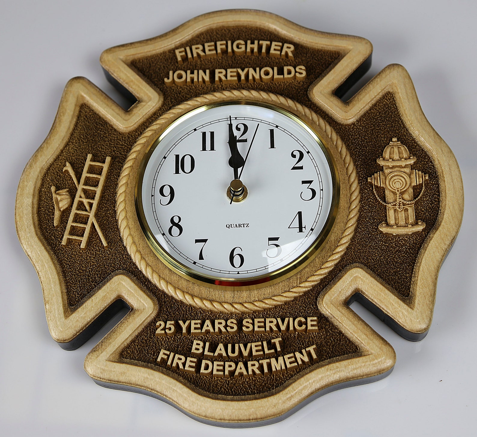 Firefighter Maltese Cross Personalized Hardwood Clock Award Made in ...