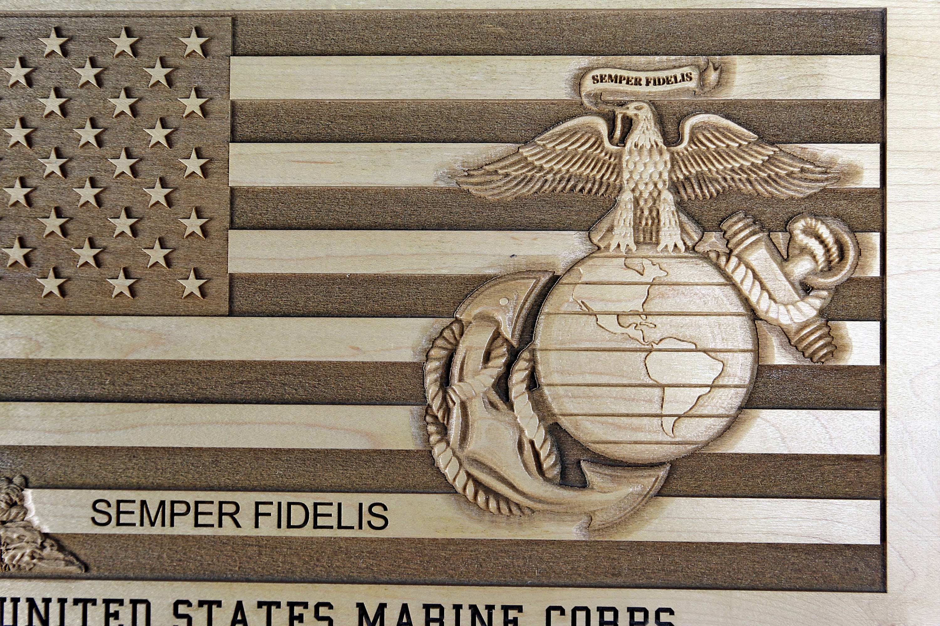 Personalized USMC Marine Corps Flag plaque in solid Maple or | Etsy