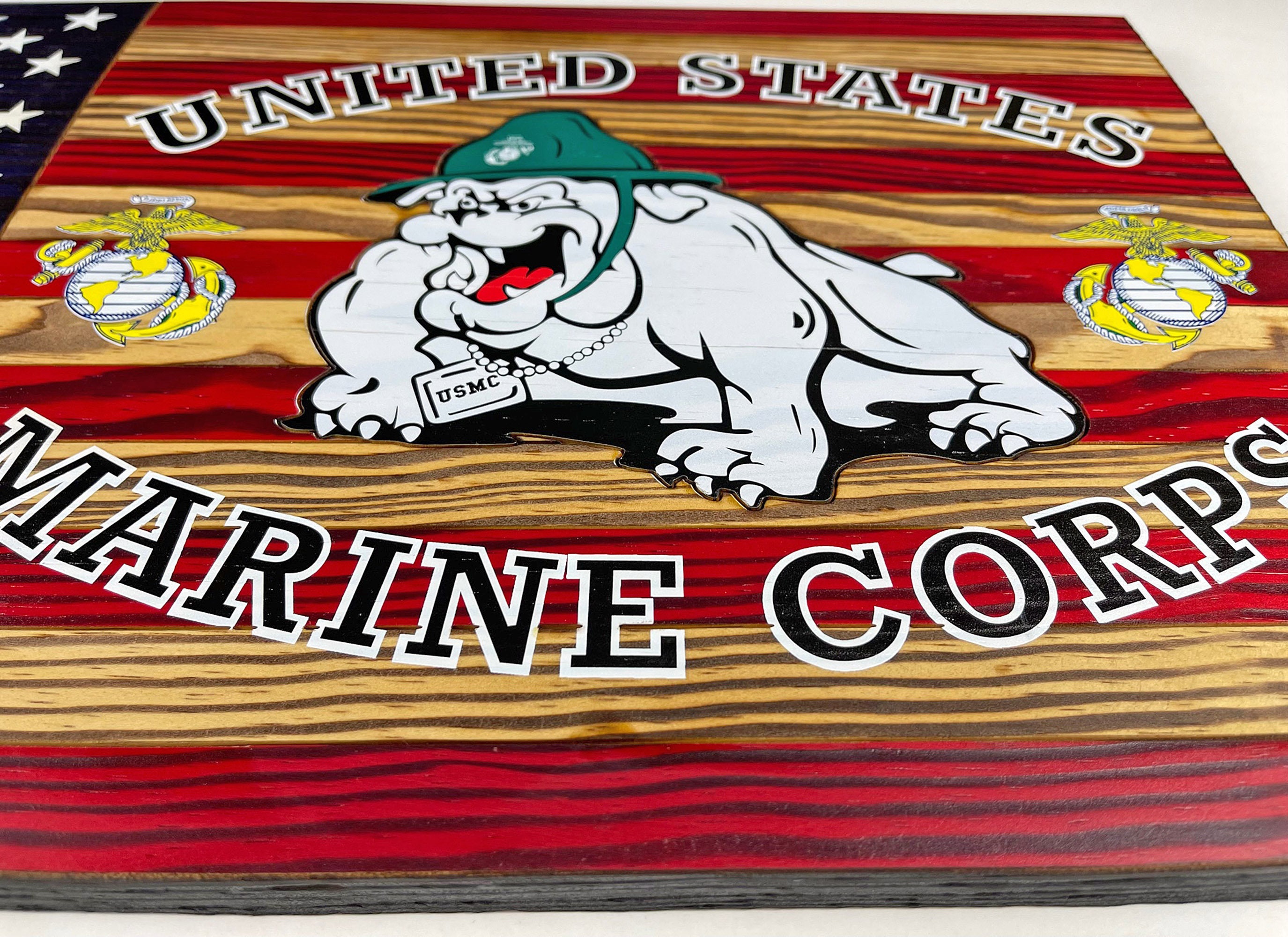 Personalized Wooden American Flag With USMC Devil Dog Logo | Etsy