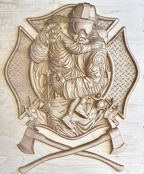 Digital Engraving File Firefighters With Child Rescue 3D - Etsy