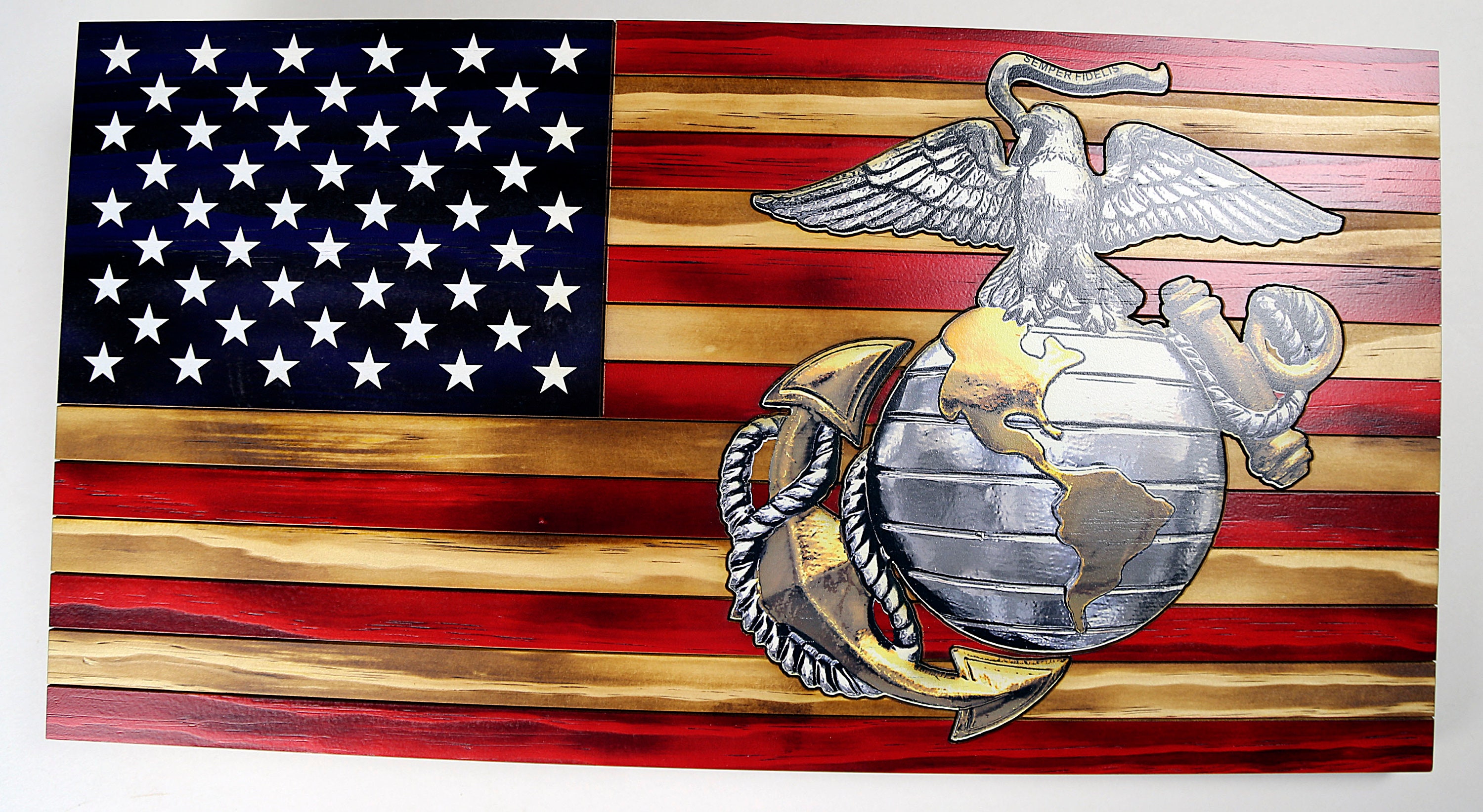 Personalized Wooden American Flag with USMC Marin Corps logo | Etsy