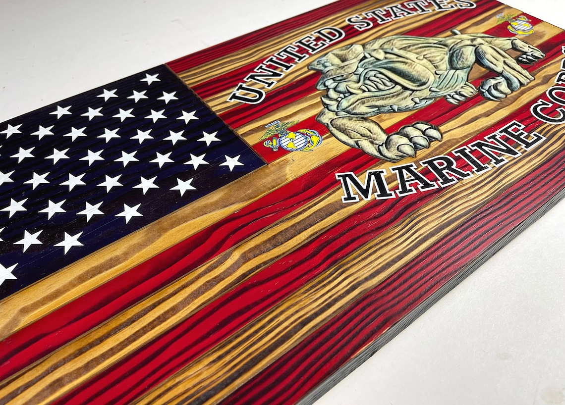 Personalized Wooden American Flag With USMC Devil Dog Logo - Etsy