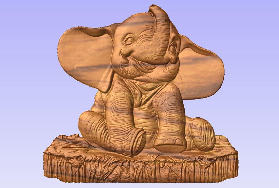 Baby Elephant Sitting on Wood STL File for a 3D CNC Router. - Etsy