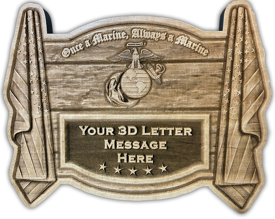 USMC - Marine Corps Laser Draped and Folded US Flag Carved Plaque ...