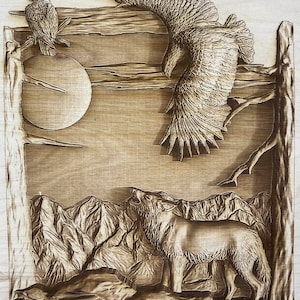 Digital Engraving Western Wolf and Eagle Scene 3D Illusion File for ...