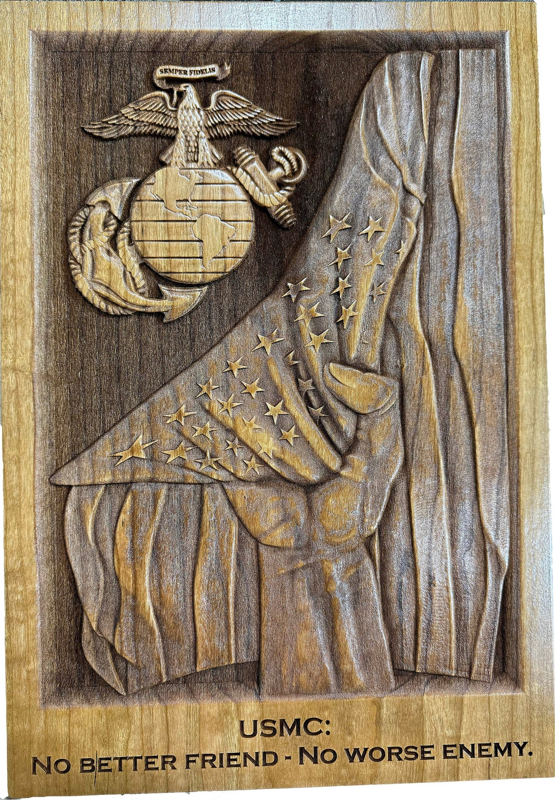 Personalized USMC Marine Corps Flag Plaque in Solid Maple or Cherry ...