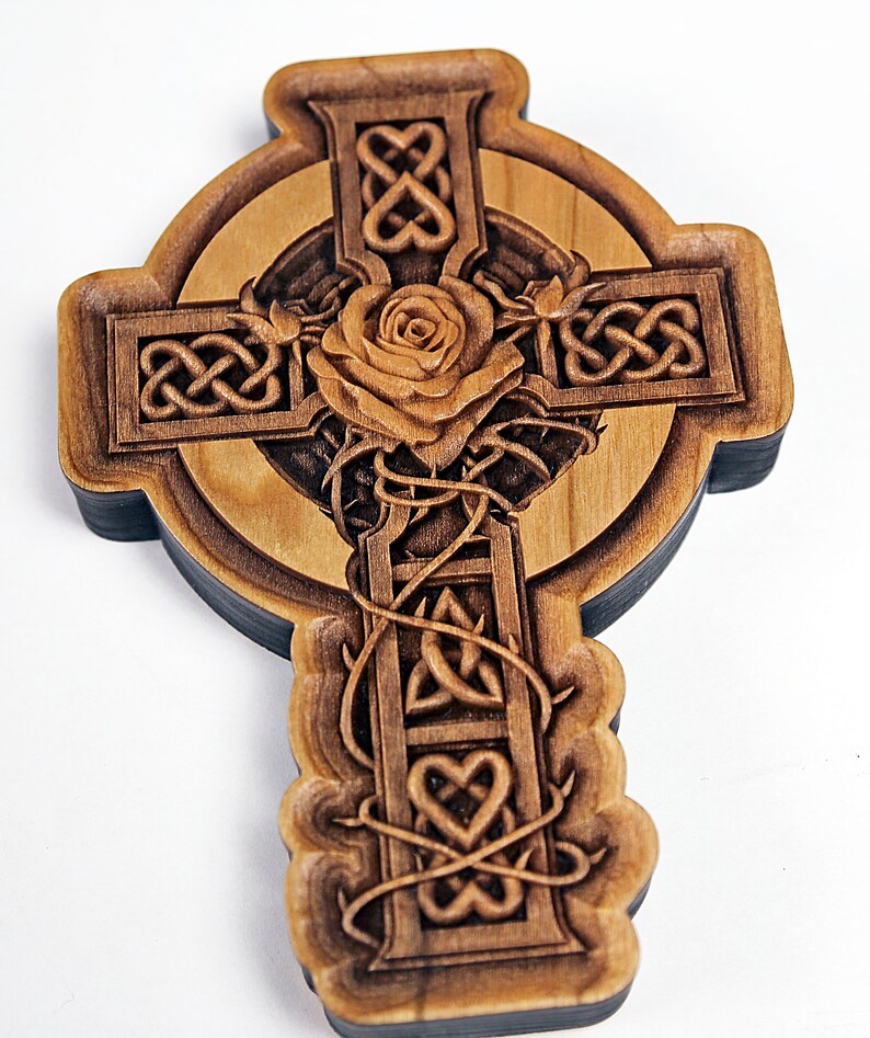 Thorned Rose Wood Cross / Crucifix in Marple or Cherry Wood | Etsy