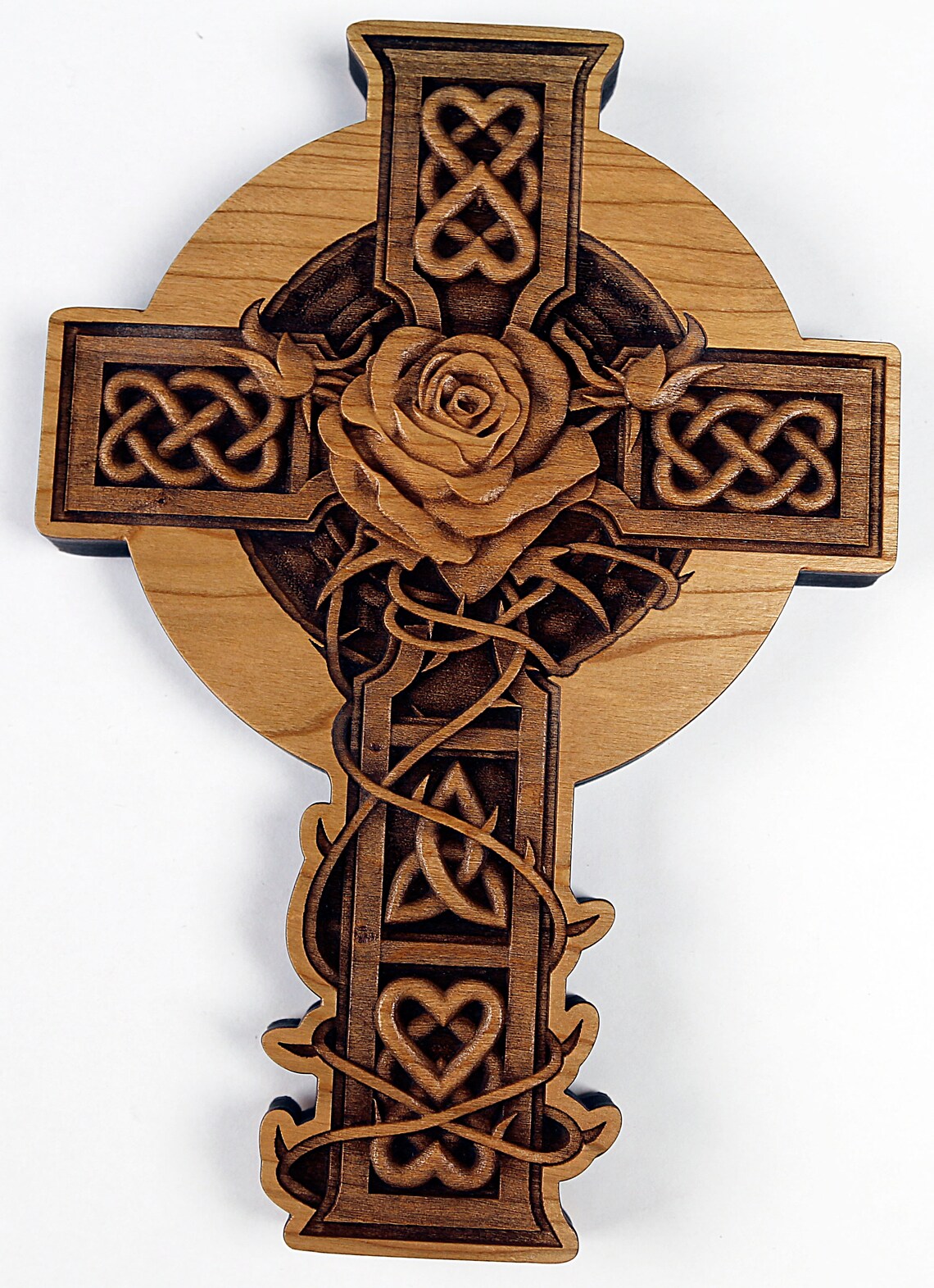 Thorned Rose Wood Cross / Crucifix in Marple or Cherry Wood | Etsy