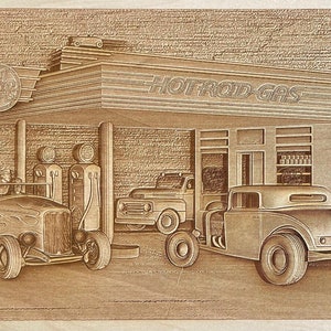 Digital Engraving File - Hot Rod Gas Station 3D Illusion File for Wood ...