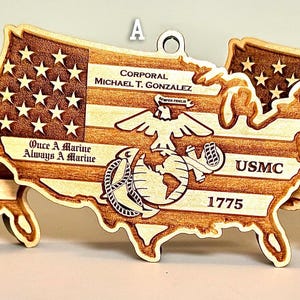 USMC Marine Corps EGA on US Flag Personalized 3D Maple Wood Shelf Decor ...