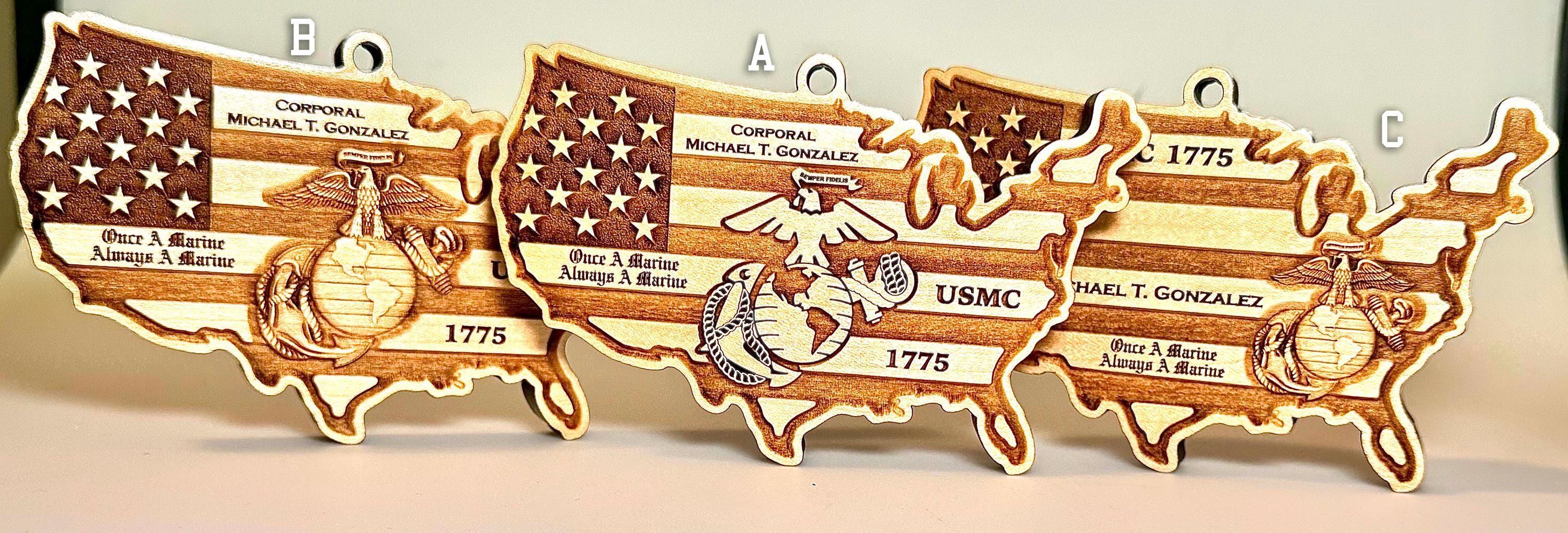USMC Marine Corps EGA on US Flag Personalized 3D Maple Wood Shelf Decor ...