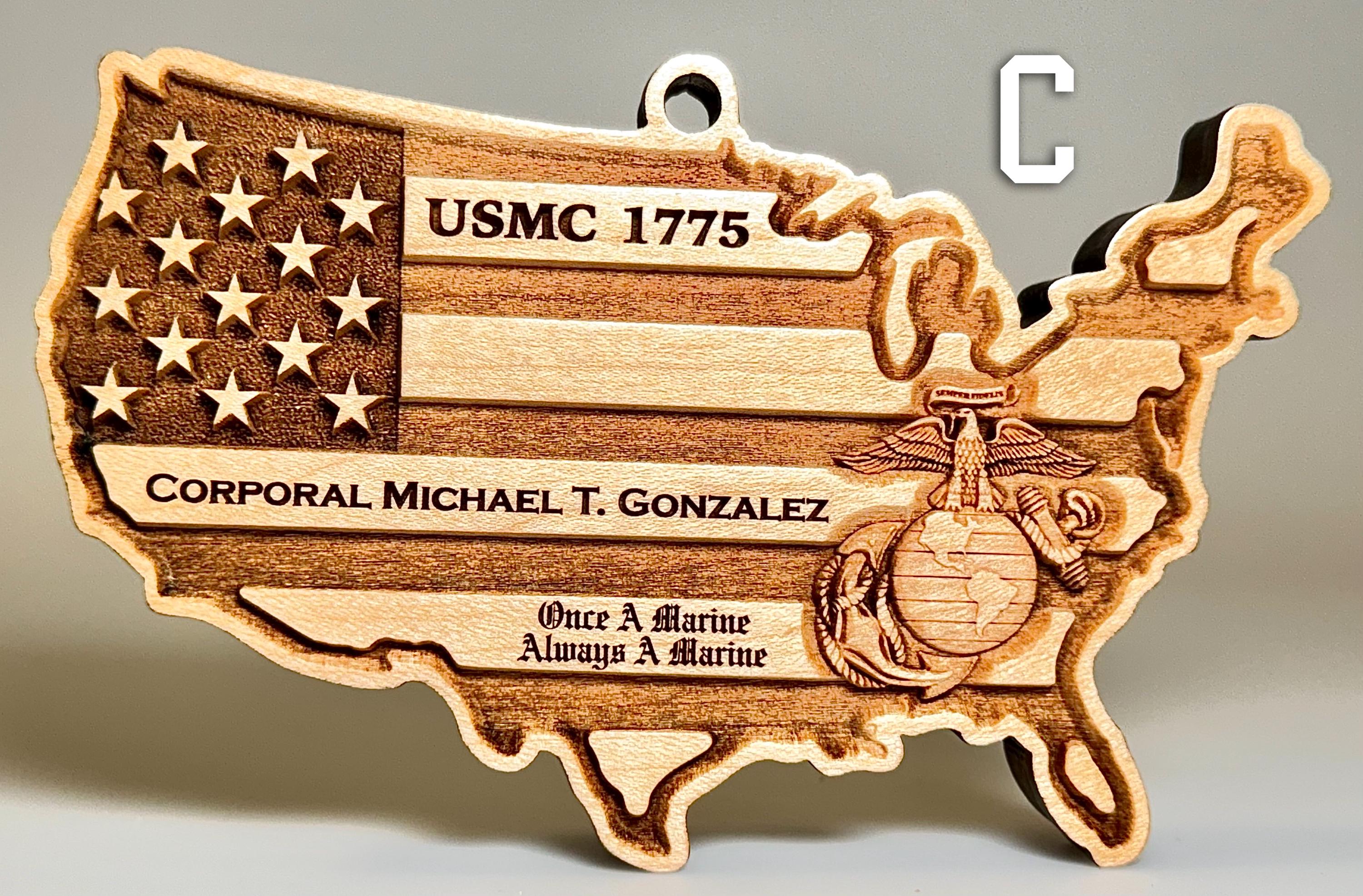 USMC Marine Corps EGA on US Flag Personalized 3D Maple Wood Shelf Decor ...