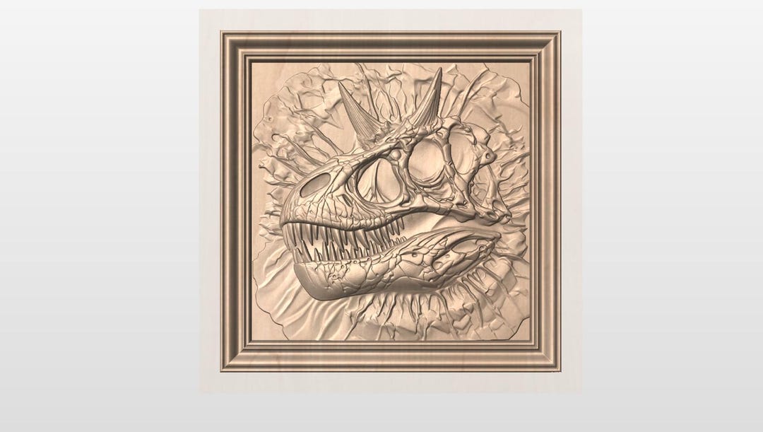Dinosaur Framed Fossil Skeleton Skull STL File Woodcarving Relief for a ...