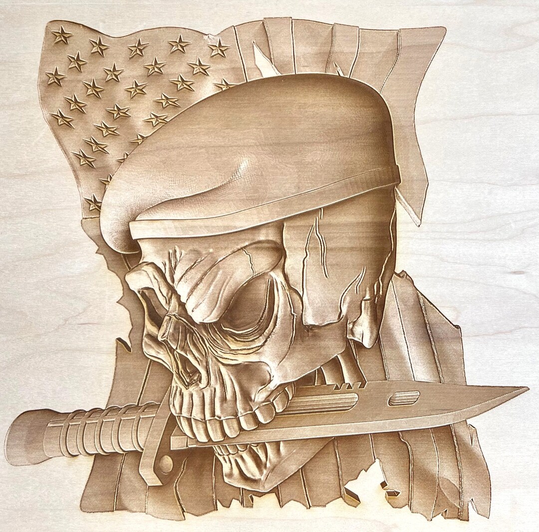 Digital Engraving File - Skull With Knife 3D Illusion File for Wood ...