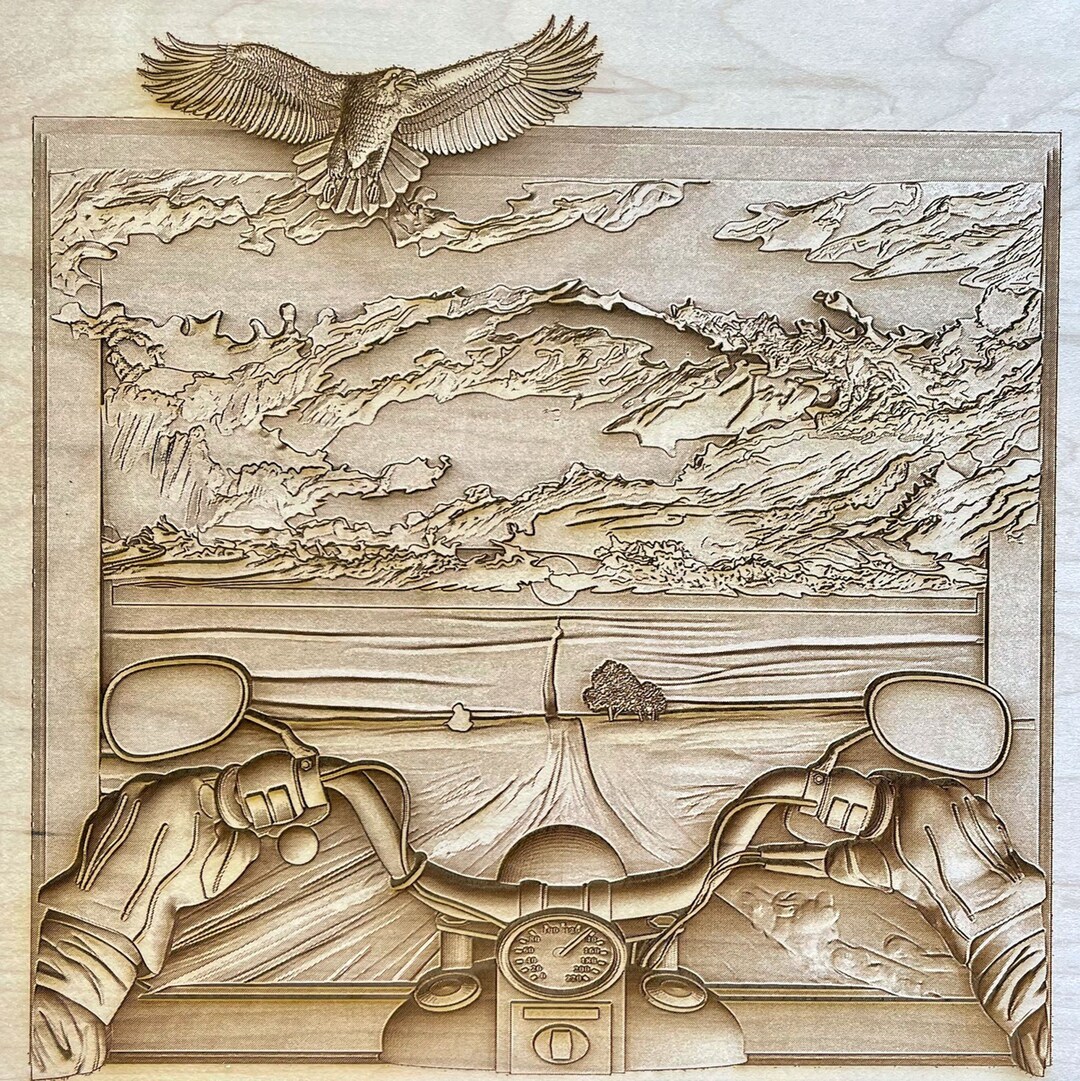 Digital Engraving Motorcycle Ride and Eagle 3D Illusion File for Wood ...