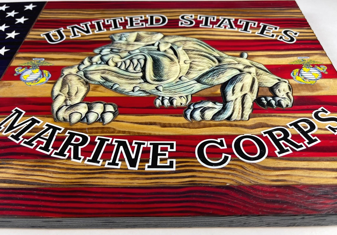 Personalized Wooden American Flag With USMC Devil Dog Logo - Etsy
