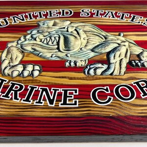 Personalized Wooden American Flag With USMC Devil Dog Logo, American ...