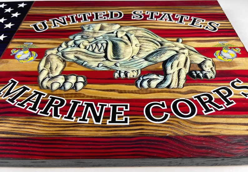 Personalized Wooden American Flag With USMC Devil Dog Logo - Etsy