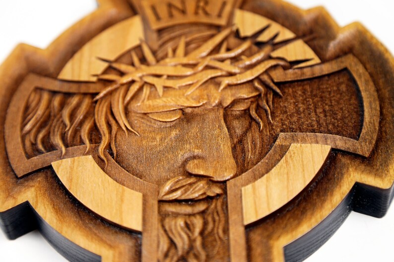 Jesus Face Cross / Crucifix in Maple Wood Cross or Cherry Hardwood With ...