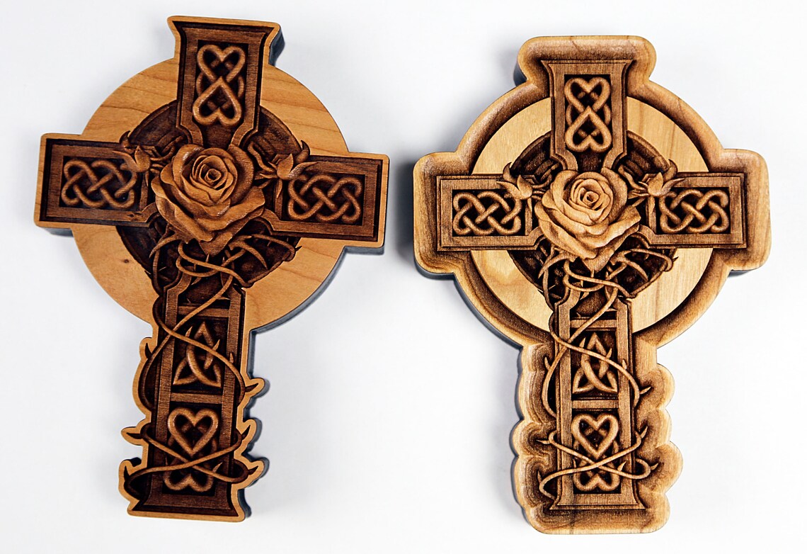 Thorned Rose Wood Cross / Crucifix in Marple or Cherry Wood | Etsy