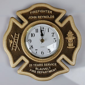 Firefighter Maltese Cross Personalized Hardwood Clock Award Made in ...