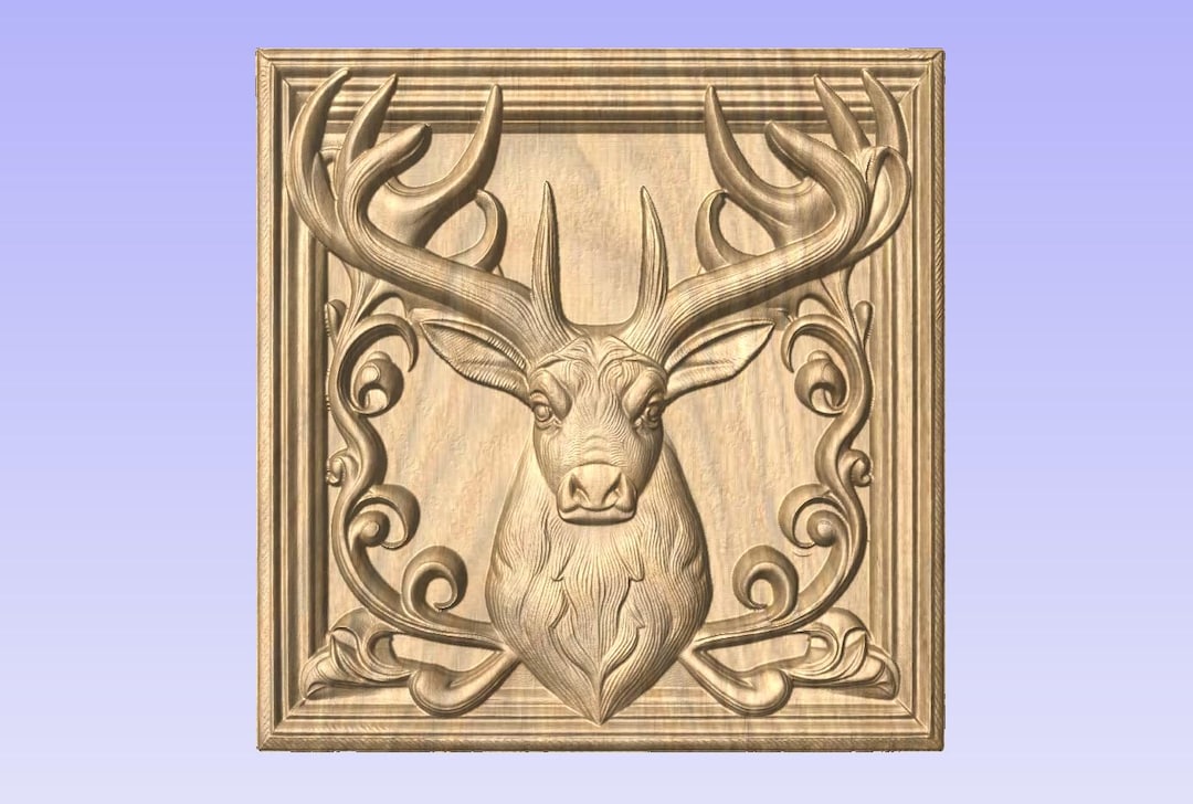 Deer With Antlers in Frame STL File for a 3D CNC Router. - Etsy