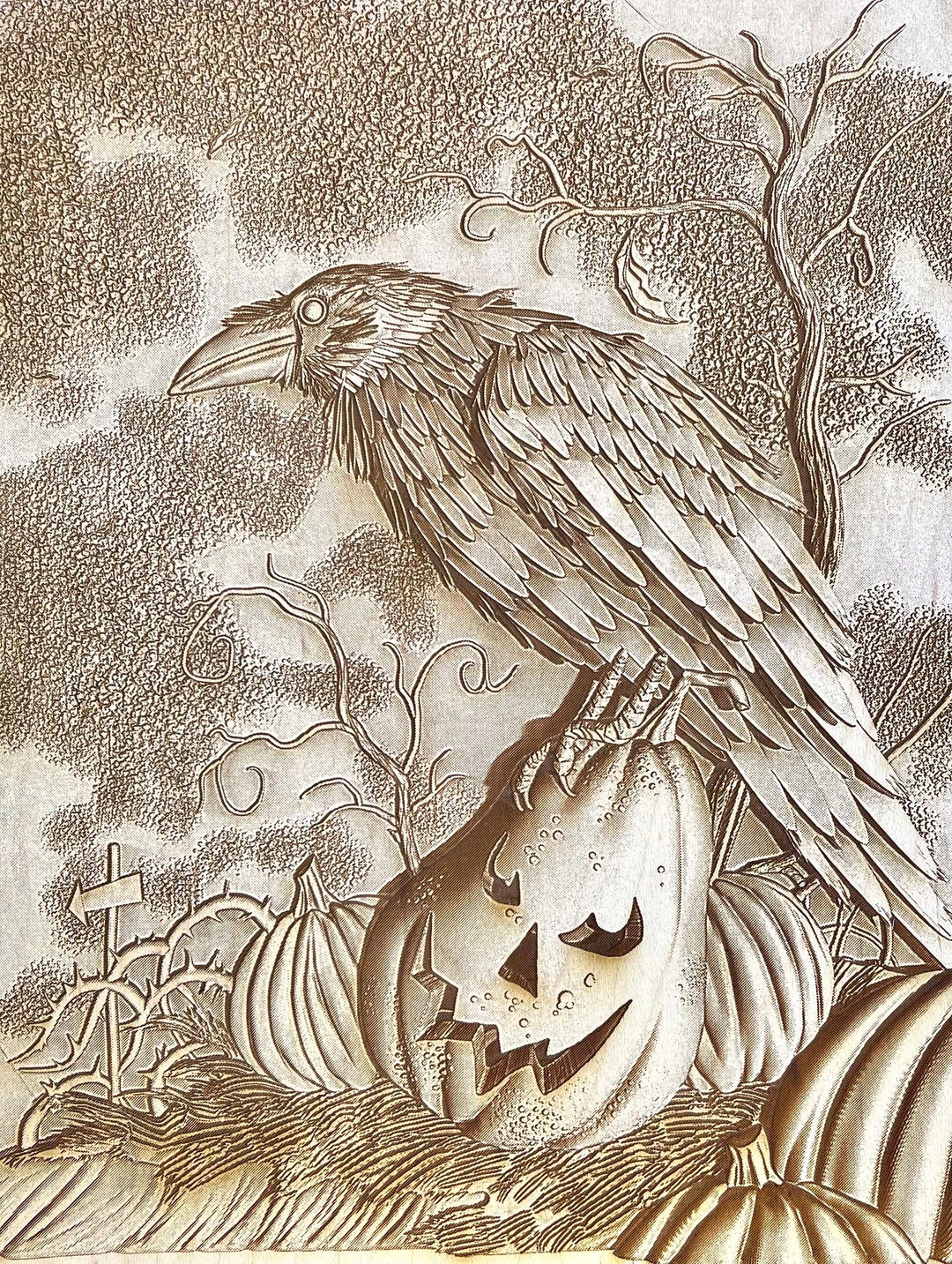 Digital Engraving File - Halloween Crow on Pumpkin 3D Illusion File for ...