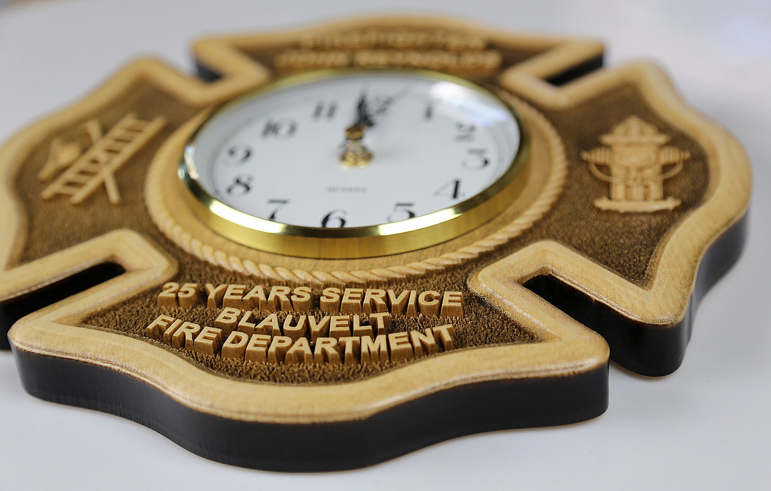 Firefighter Maltese Cross Personalized Hardwood Clock Award Made in ...
