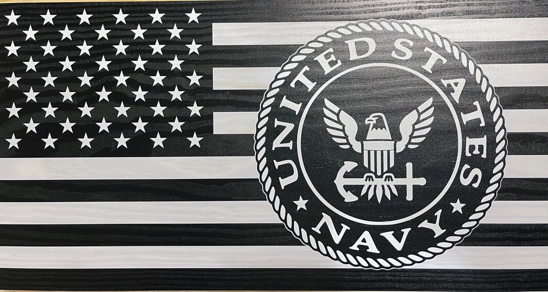 Personalized Wooden American Flag With US Navy Logo, American Flag, USN ...
