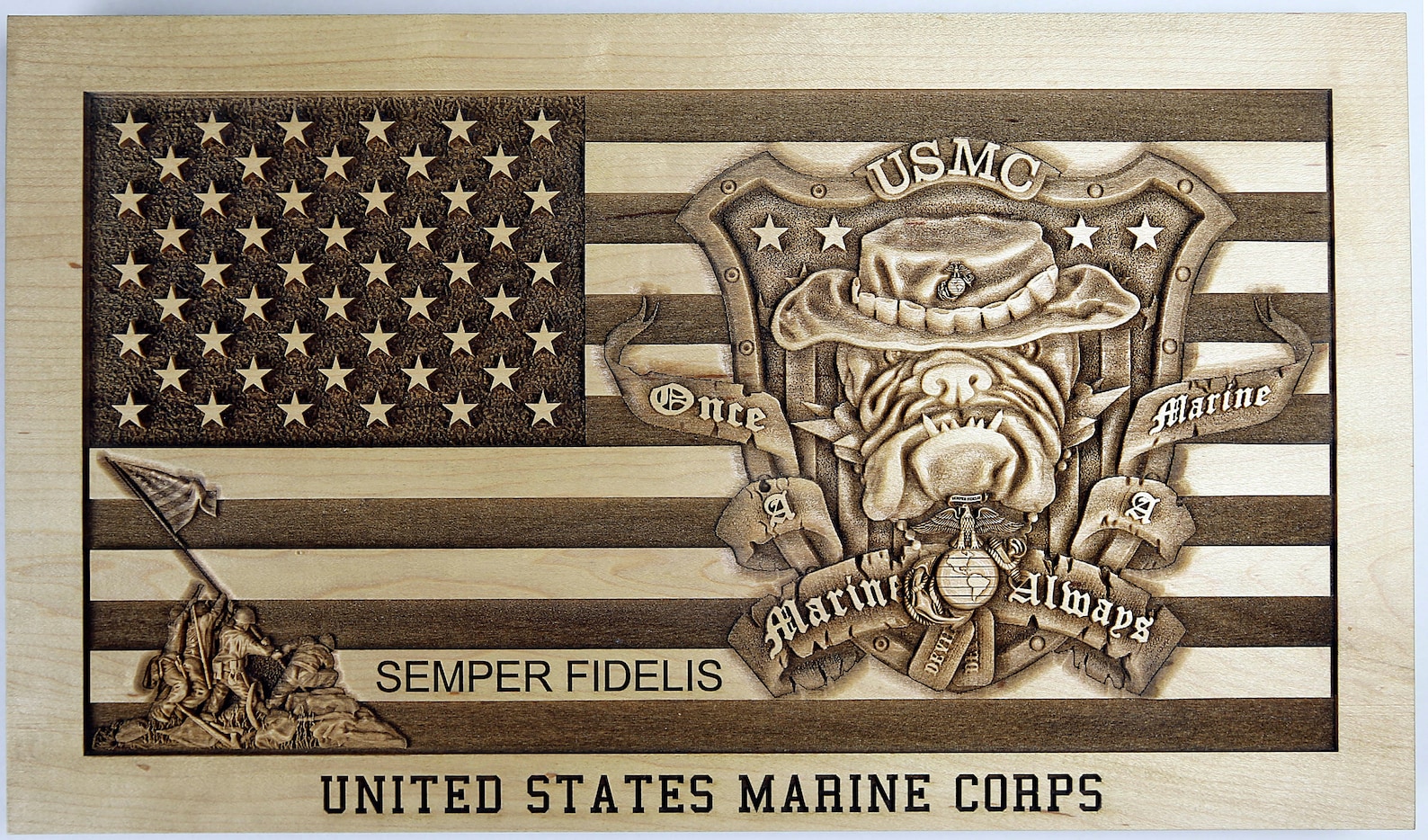 USMC Marine Corps laser US Flag Devil Dog carved plaque / | Etsy