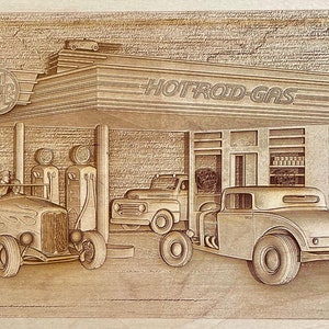 Digital Engraving File - Hot Rod Gas Station 3D Illusion File for Wood ...