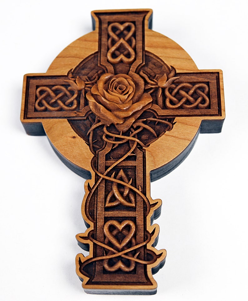 Thorned Rose Wood Cross / Crucifix in Marple or Cherry Wood | Etsy