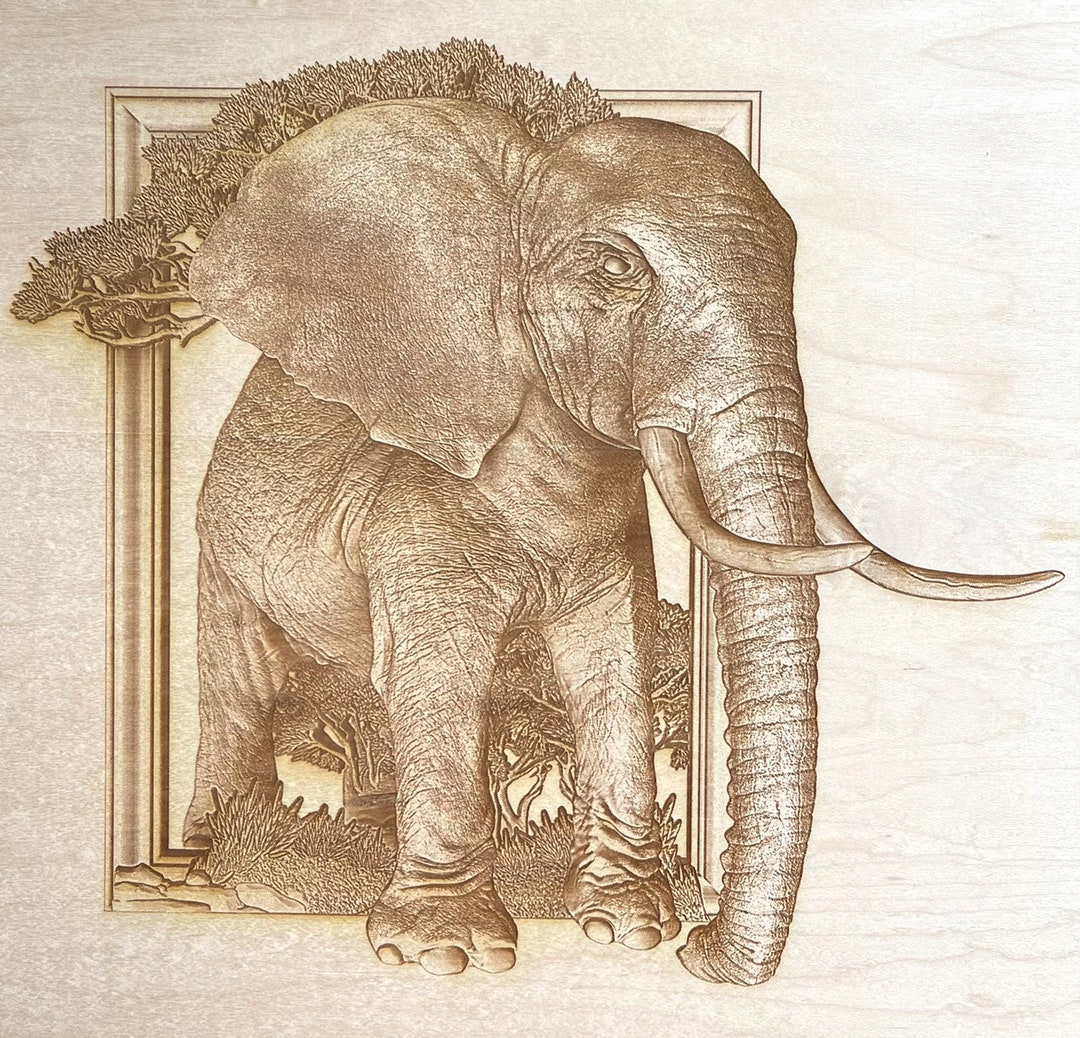 Digital Engraving Elephant in Frame and Tree 3D Illusion File for Wood ...