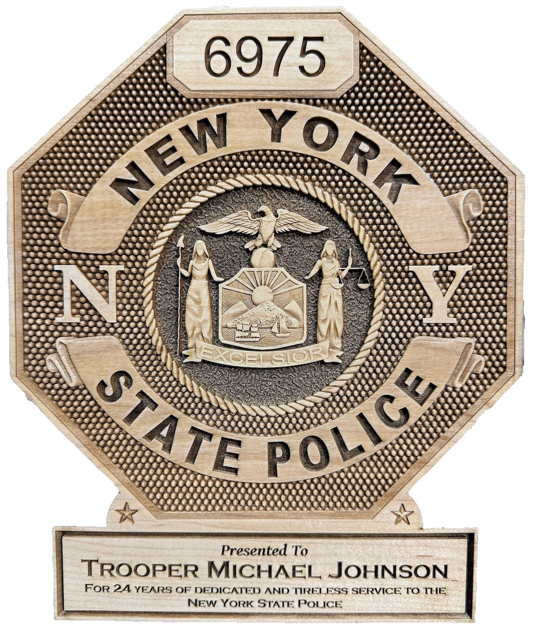 Personalized NY State Police Badge Plaque in Maple or Cherry Hardwood ...