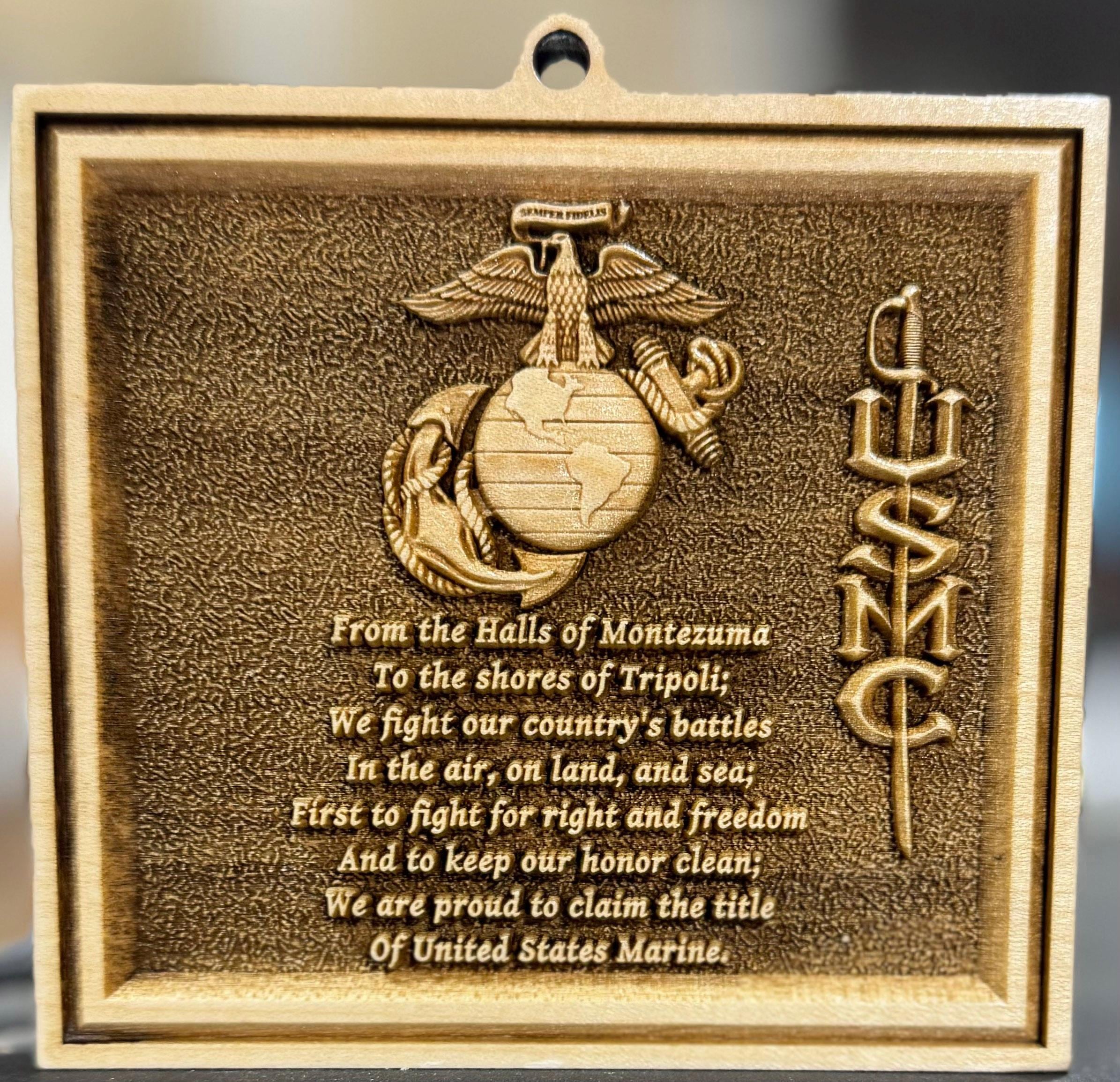USMC Marine Corps Hymn and EGA Personalized 3D Maple Wood Shelf Decor ...