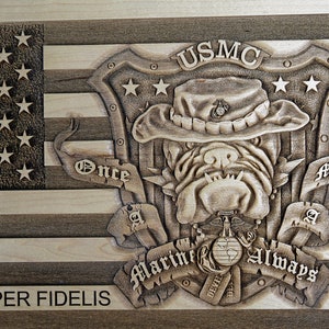 USMC - Marine Corps Laser US Flag Devil Dog Carved Plaque / Sign - USMC ...