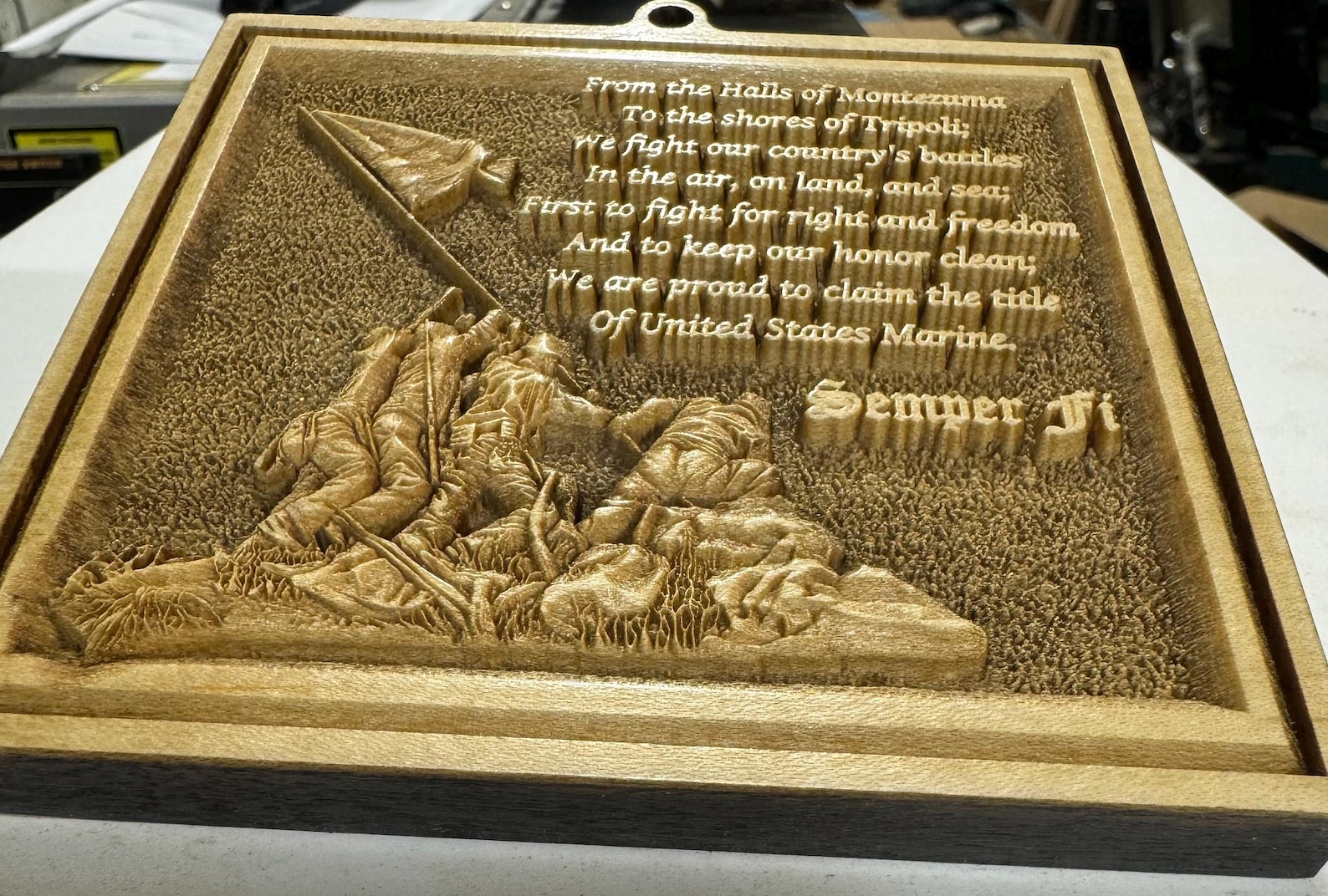 USMC Marine Corps Hymn and Iwo Jima Personalized 3D Maple Wood Shelf ...