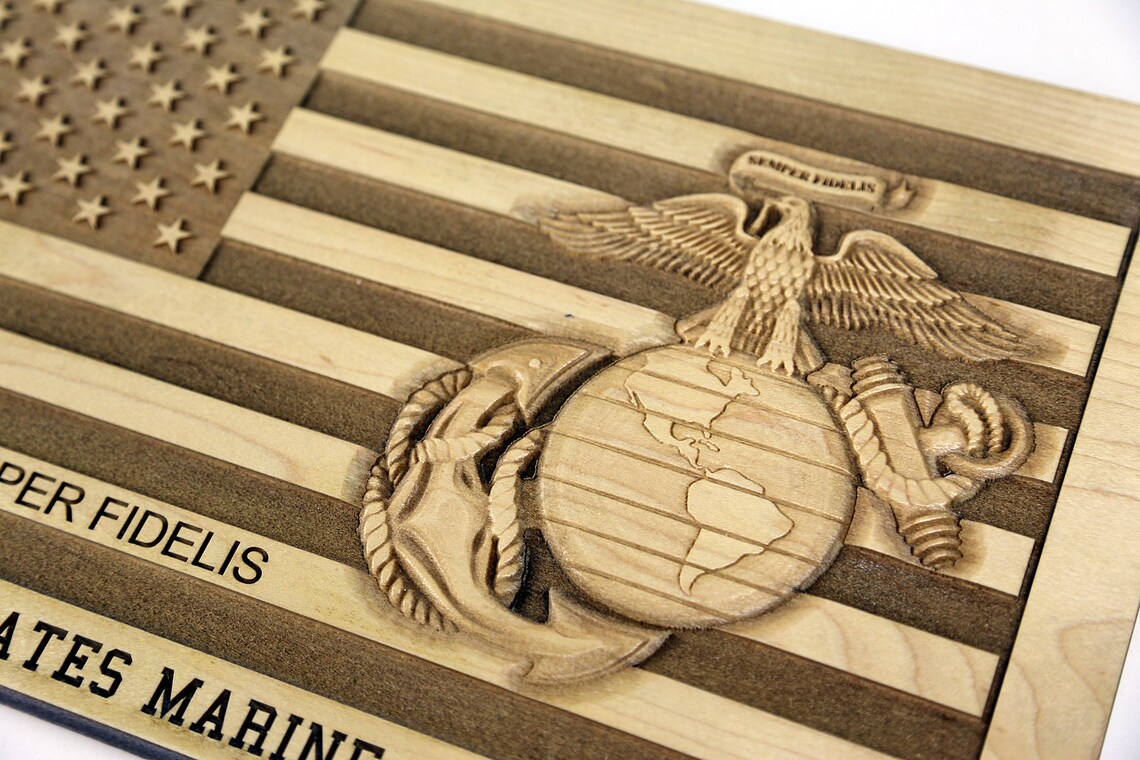 Personalized USMC Marine Corps Flag Plaque in Solid Maple or - Etsy