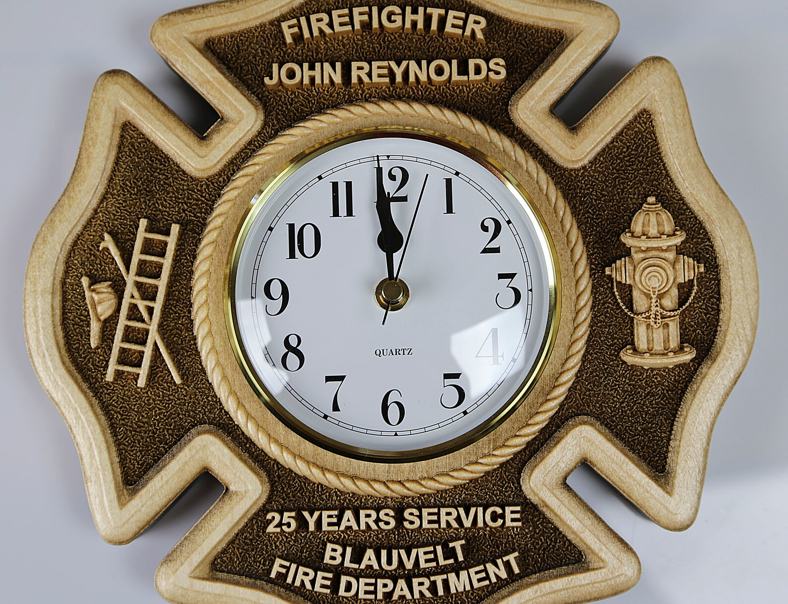 Firefighter Maltese Cross Personalized Hardwood Clock Award Made in ...