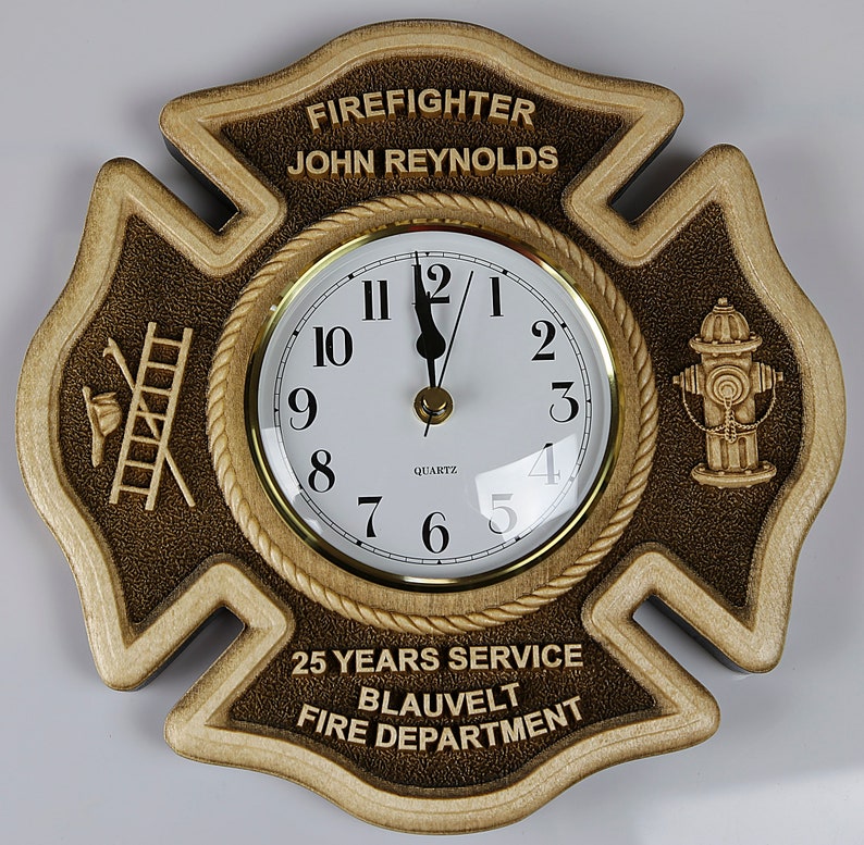 Firefighter Maltese Cross Personalized Hardwood Clock Award Made in ...