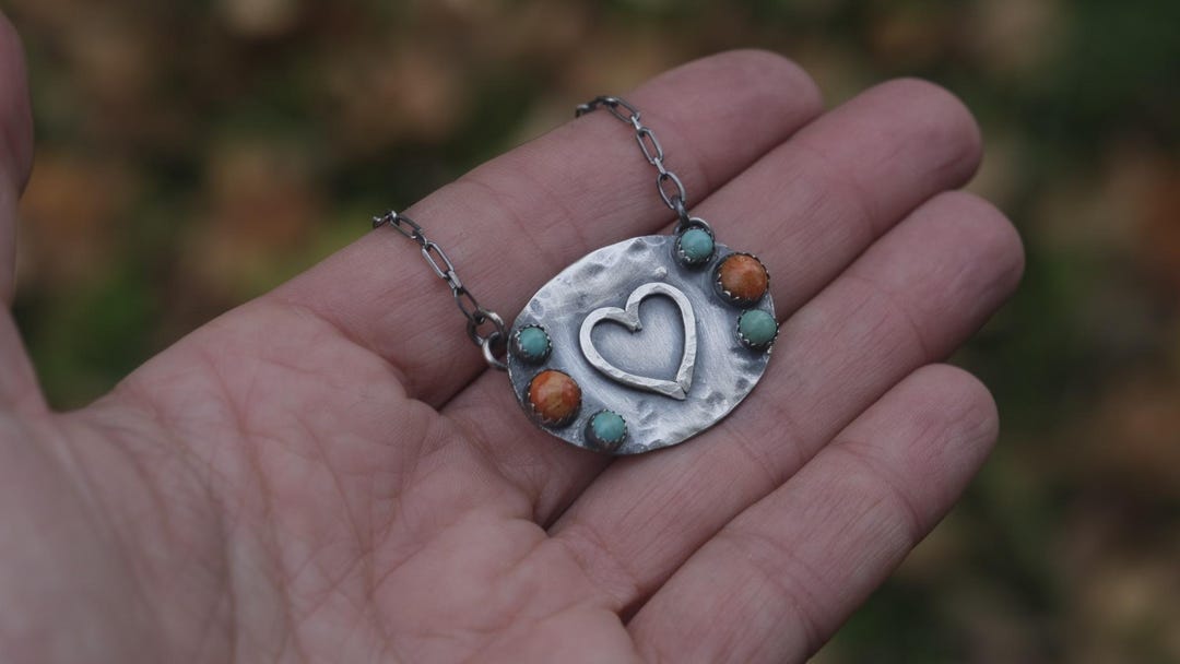 Heart Pendant Turquoise and Coral Western Necklace No Custom KEB ...