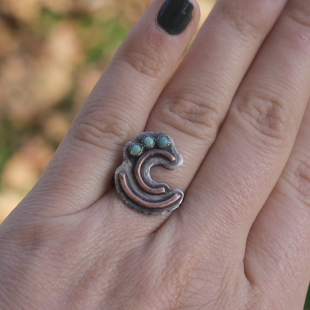 Western Turquoise Custom Brand Ring Rustic Silver Ranch Brand Ring KEB ...